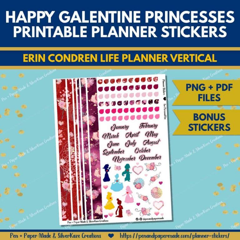 Galentine Disney Princesses Printable Planner Stickers [Instant Download]
